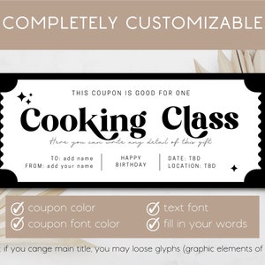 Cooking Class Gift Certificate Custom Coupon for Her Anniversary Gift ...