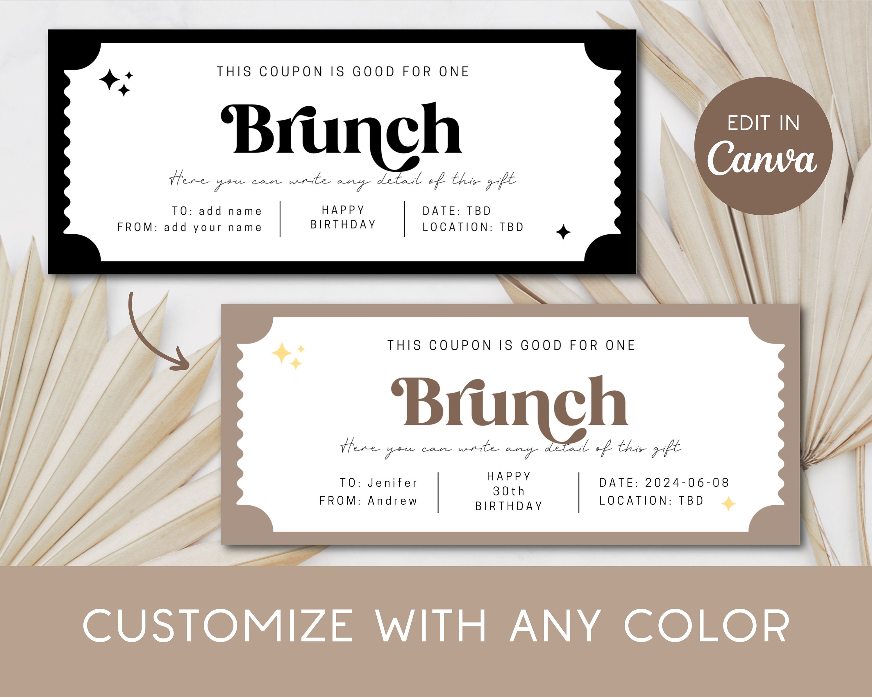 Personalized Brunch Gift Voucher Editable Brunch Coupon Gift for Reader ...