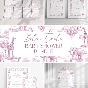 Pink Toile Baby Shower Bundle Girl Baby Shower Decor Elegant ...