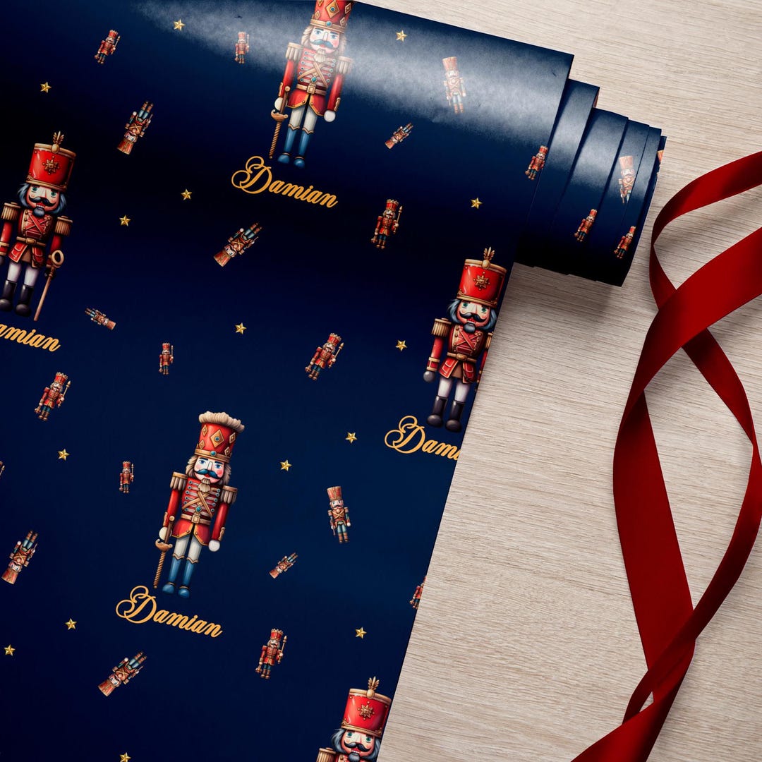 Festive Nutcracker Holiday Gift Wrap Dark Nutcracker Wrapping Paper ...