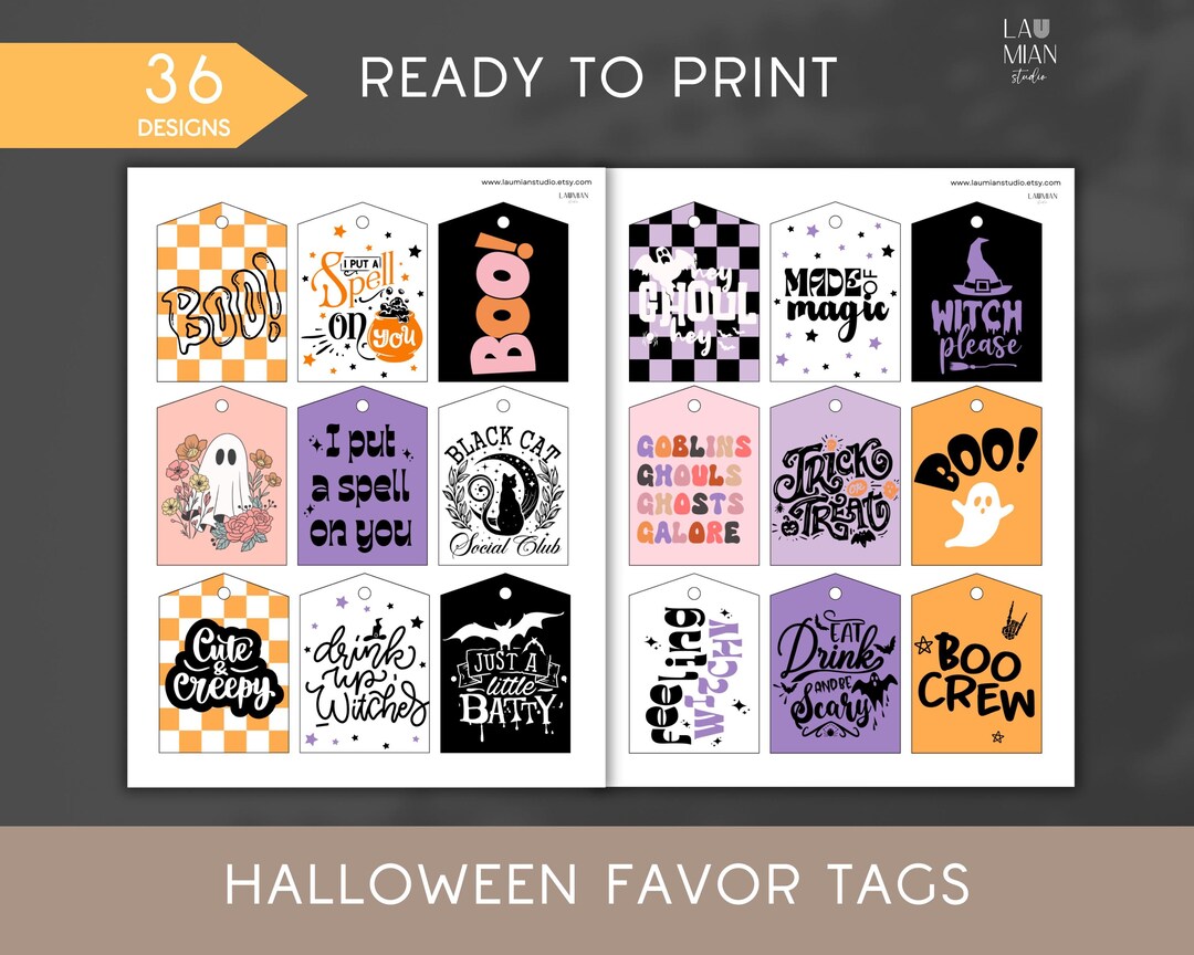 Spooky Party Favor Tag Printable Pinoween Gift Tag Halloween Favor for ...