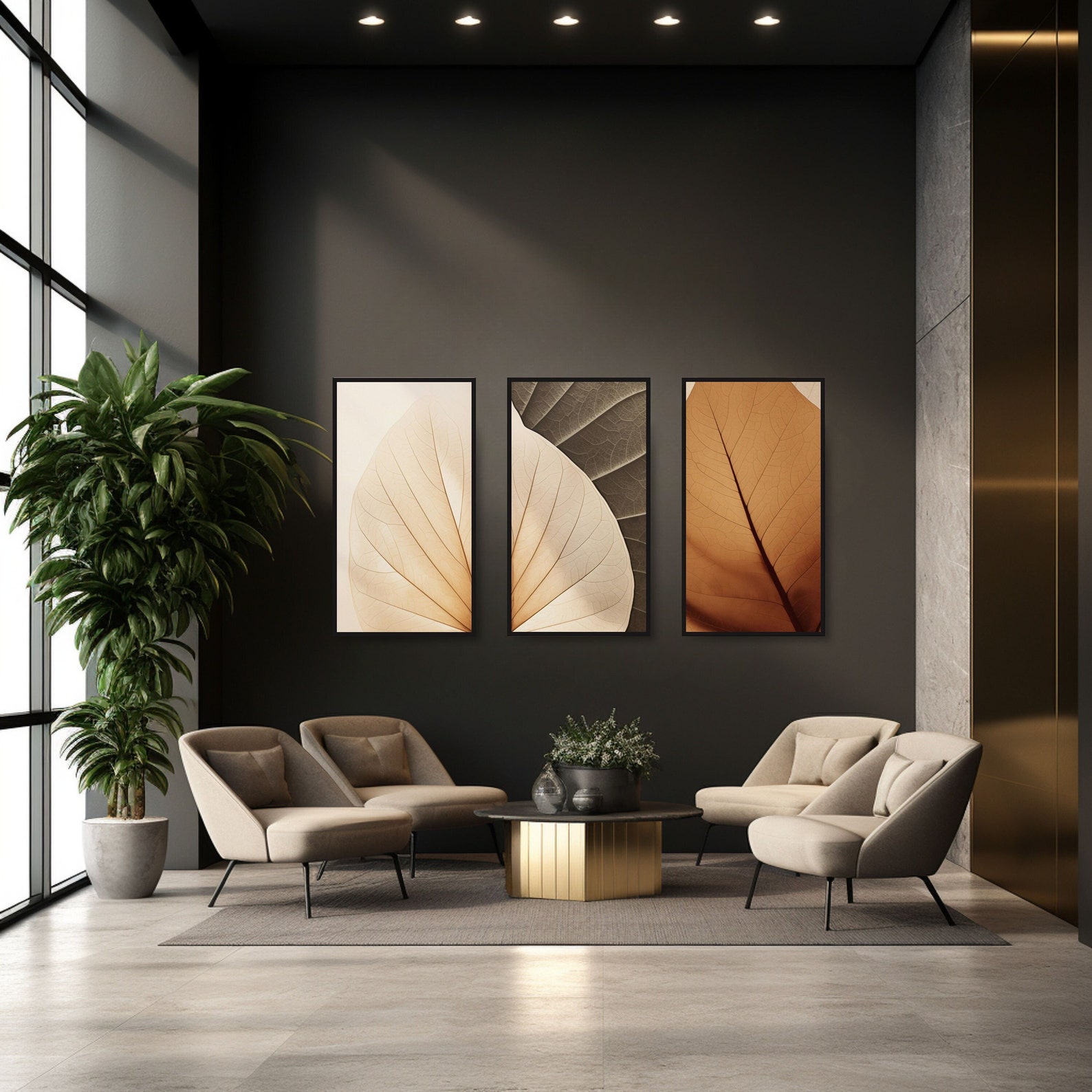 Trio Luxury Leaf Print for Office Digital Art Printable for Office ...