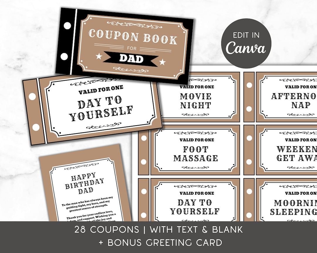 Personalizable Birthday Coupon Book for Dad Custom Gift for Papa Coupon ...