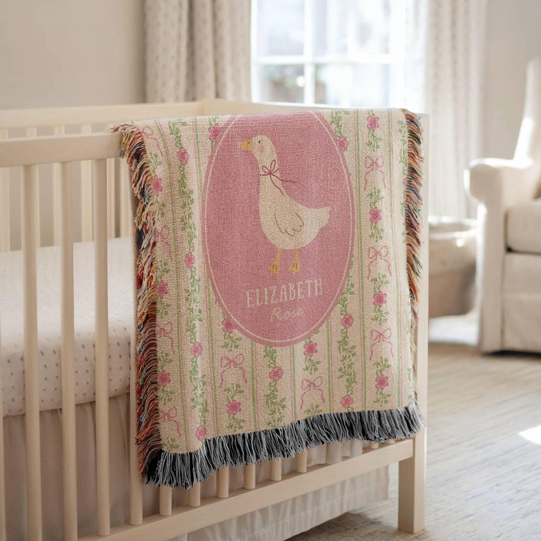 Custom Floral Goose Baby Blanket Silly Goose Woven Blanket Personalized ...