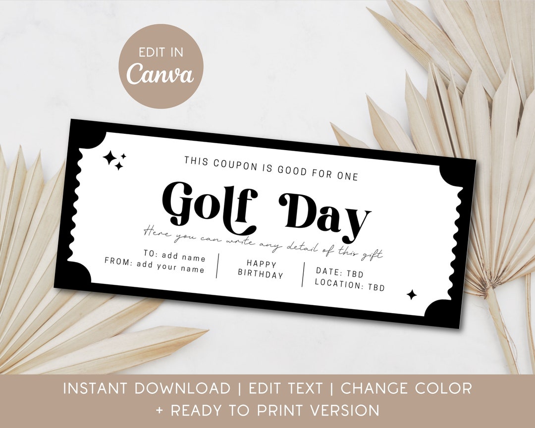 Golf Day Gift Coupon Golf Player Birthday Gift Idea Golf Voucher for ...