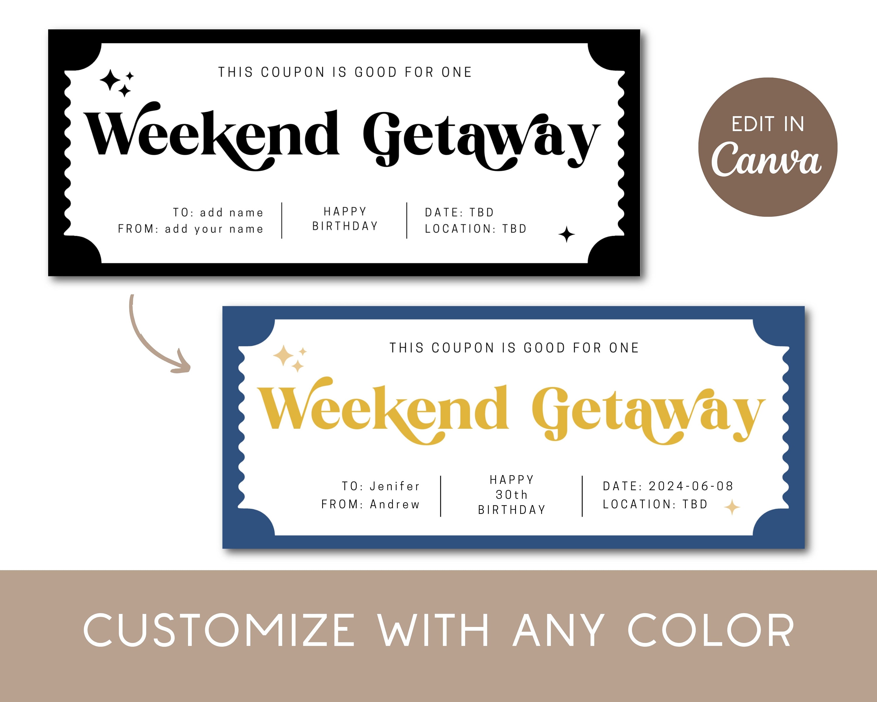 Weekend Getaway Gift Coupon Editable Weekend Together Gift Idea for ...