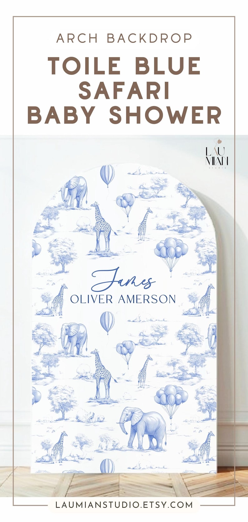 Personalized Toile Safari Arch Panel DIY Baby Shower Giant Decor Blue ...