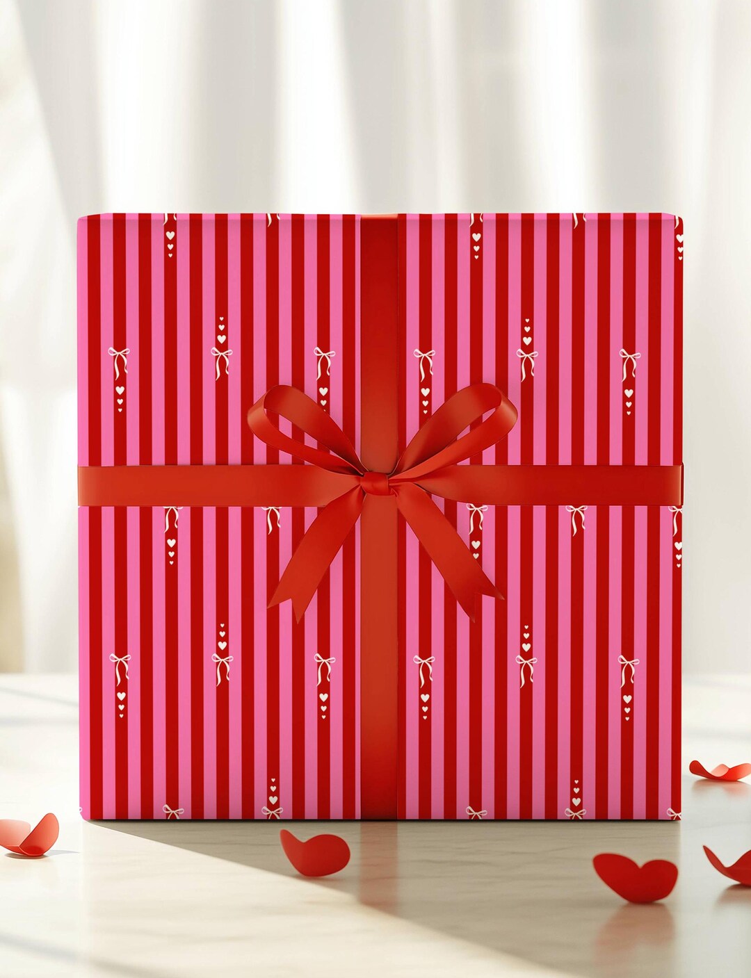 Valentines Day Wrapping Paper Pink Red Striped Gift Wrap Girlfriend ...