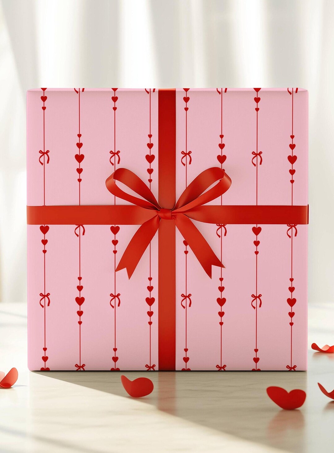 Pink Bow and Hearts Wrapping Paper: Glossy or Matte Finish, Love Gift ...