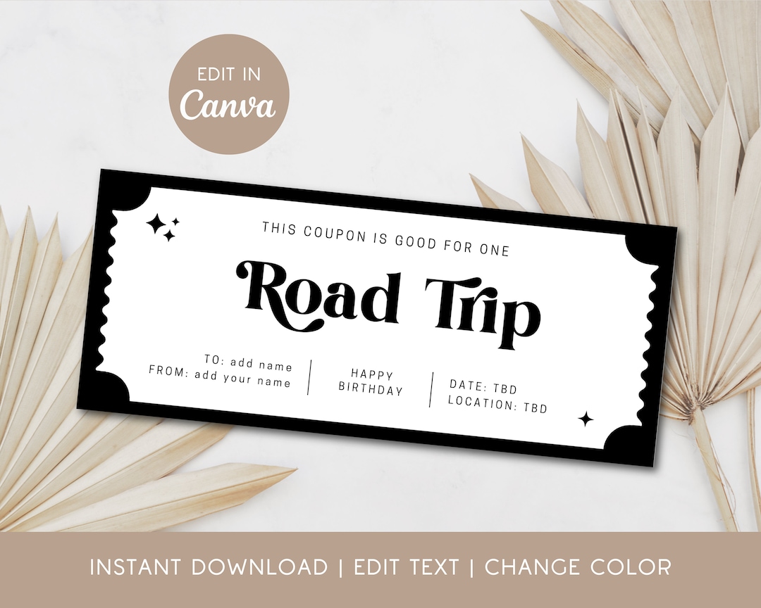 Custom Road Trip Coupon Travel Surprise Gift for Best Friend Road Trip ...