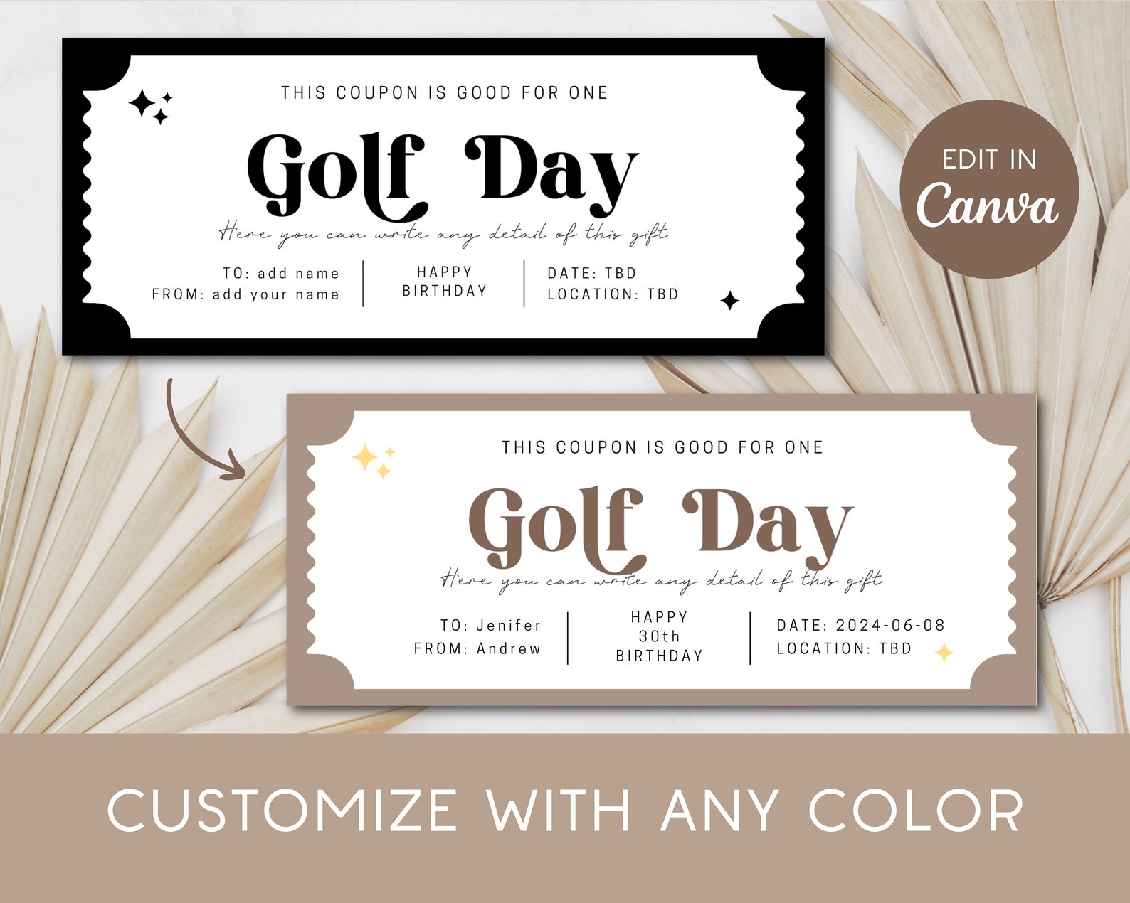 Golf Day Gift Coupon Golf Player Birthday Gift Idea Golf Voucher for ...