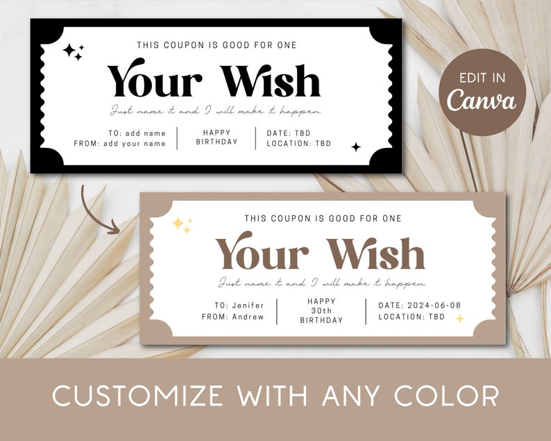 Your Wish Gift Voucher Anniversary Gift Romantic Coupon Editable ...