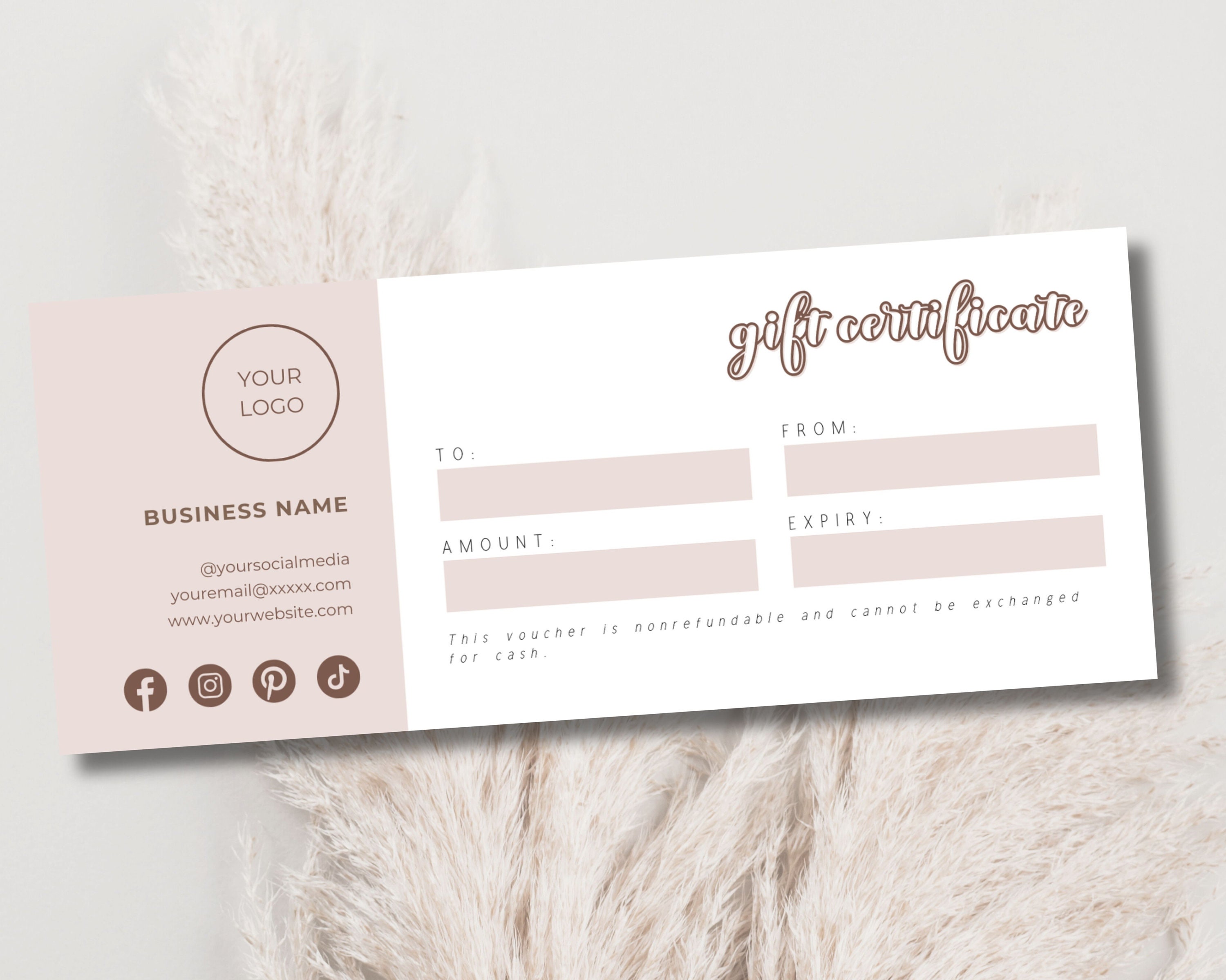 Modern Old Pink Gift Voucher With Logo Digital Editable Canva Template ...