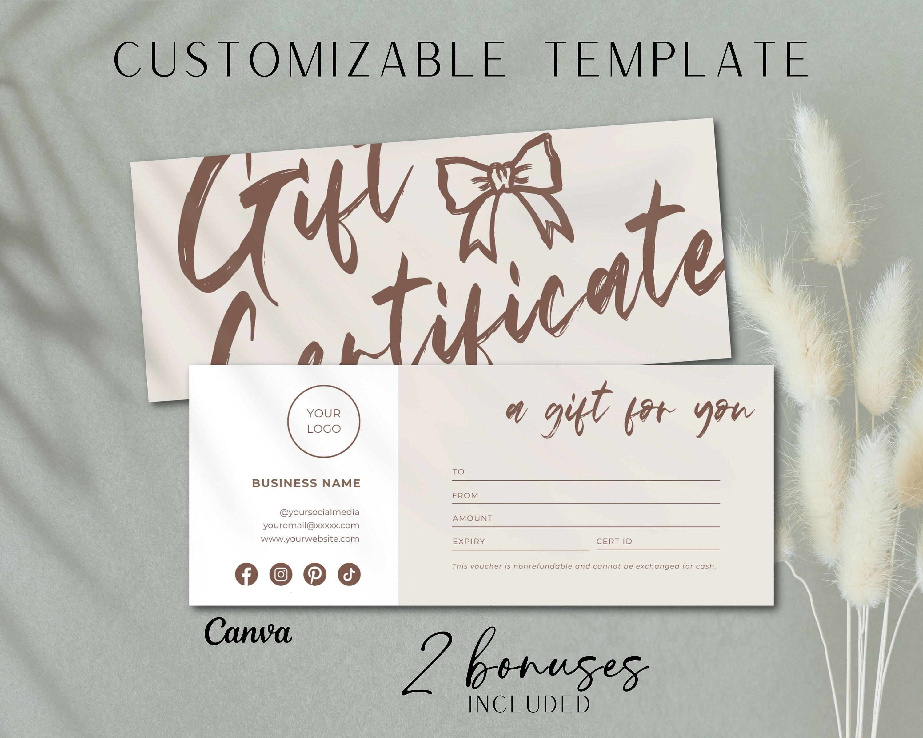 Customisable Gift Certificate Template Canva Editable Gift Voucher ...