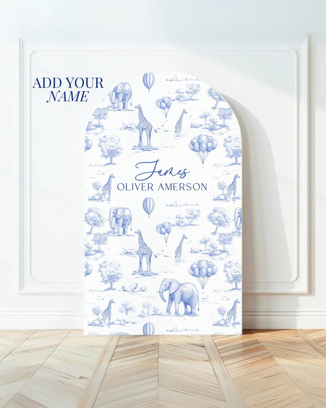Personalized Toile Safari Arch Panel DIY Baby Shower Giant Decor Blue ...