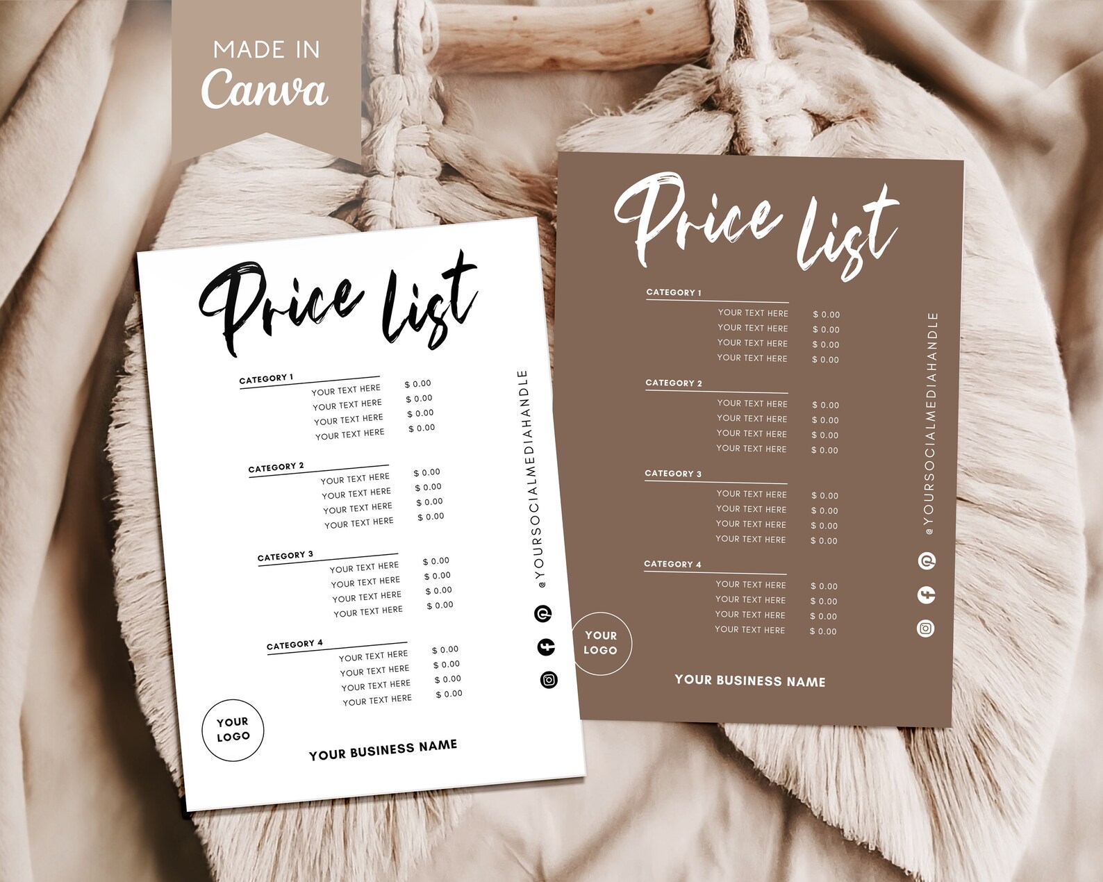 Price List Template Boho Price List Editable Canva Template DIY Price ...