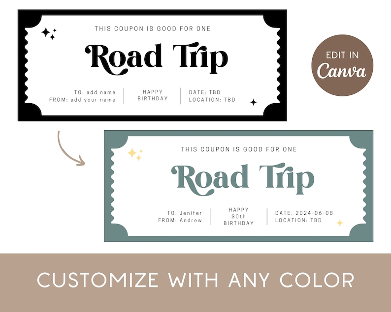 Custom Road Trip Coupon Travel Surprise Gift for Best Friend Road Trip ...