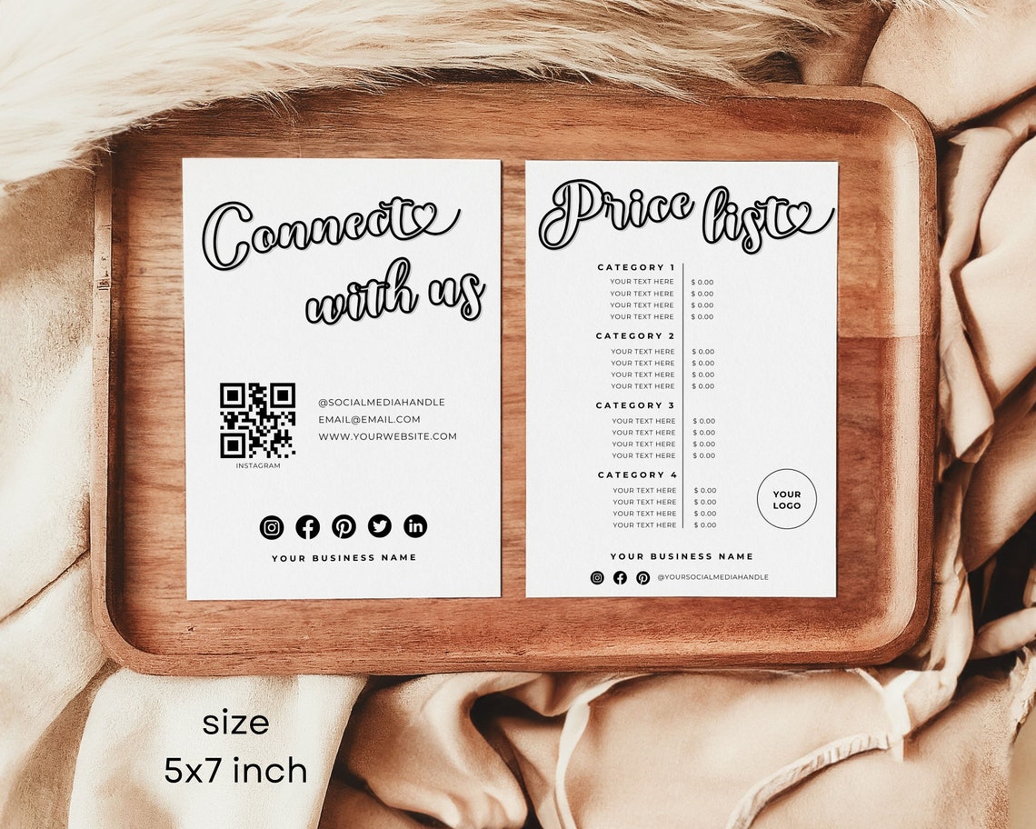 BUNDLE Price List Sign Social Media Sign Template Custom QR Code Sign ...