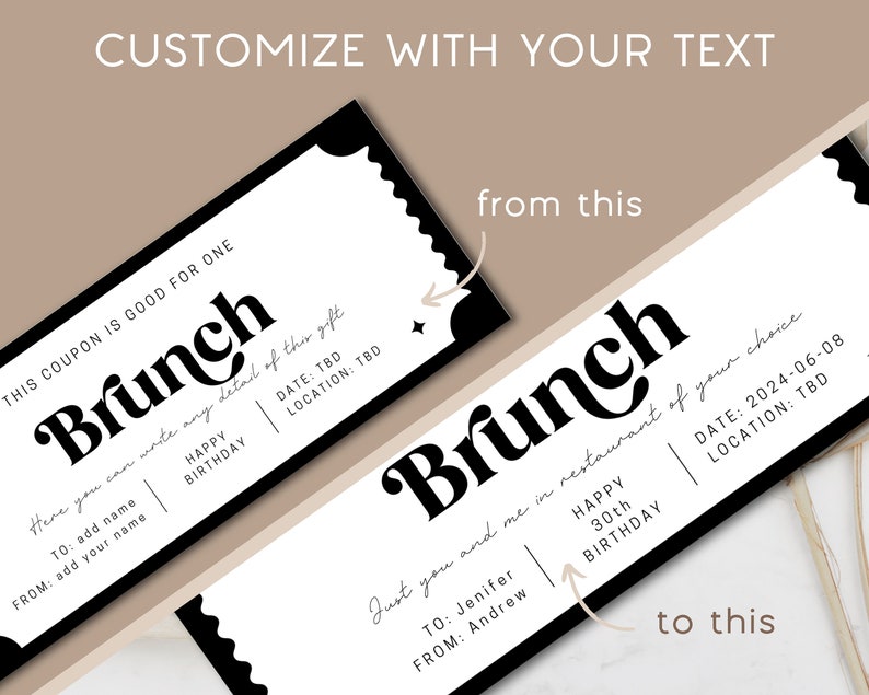 Personalized Brunch Gift Voucher Editable Brunch Coupon Gift for Reader ...