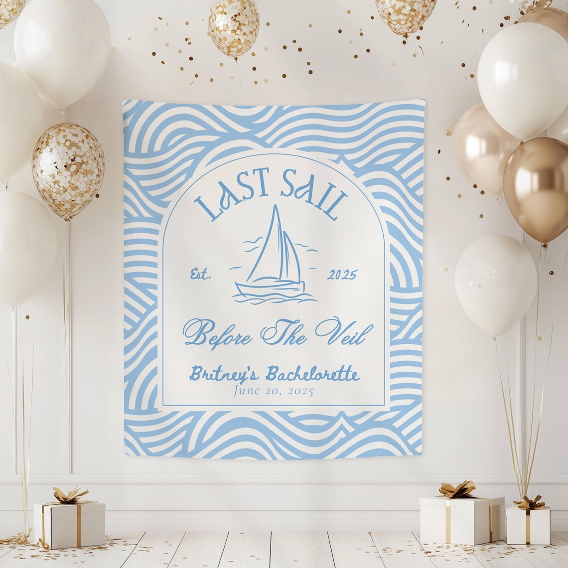 Custom Sailing Bachelorette Backdrop Waves Boat Bachelorette Party ...