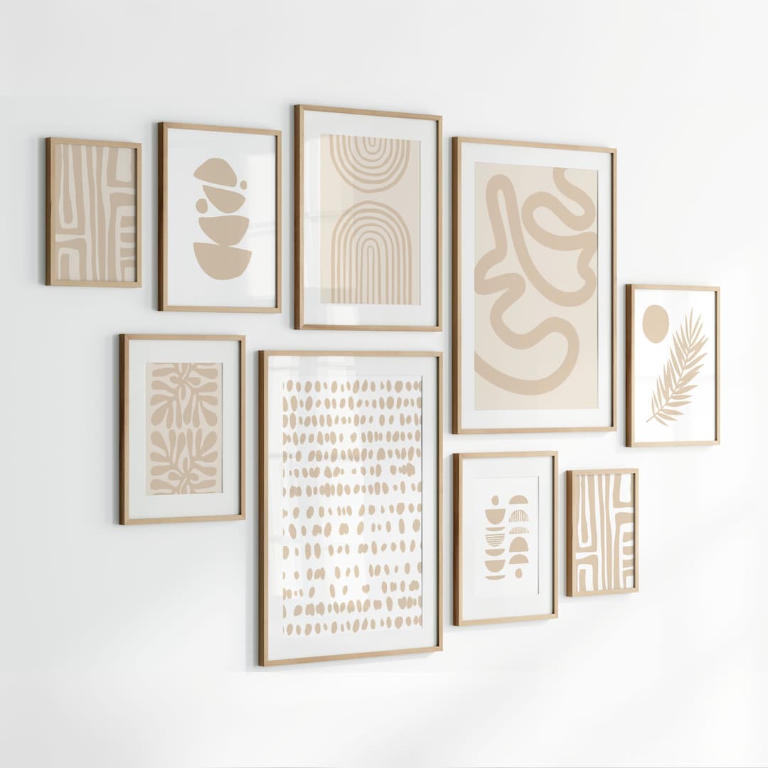 Boho Neutral Beige Art Print Collage Minimalist Light Beige Set of 8 ...