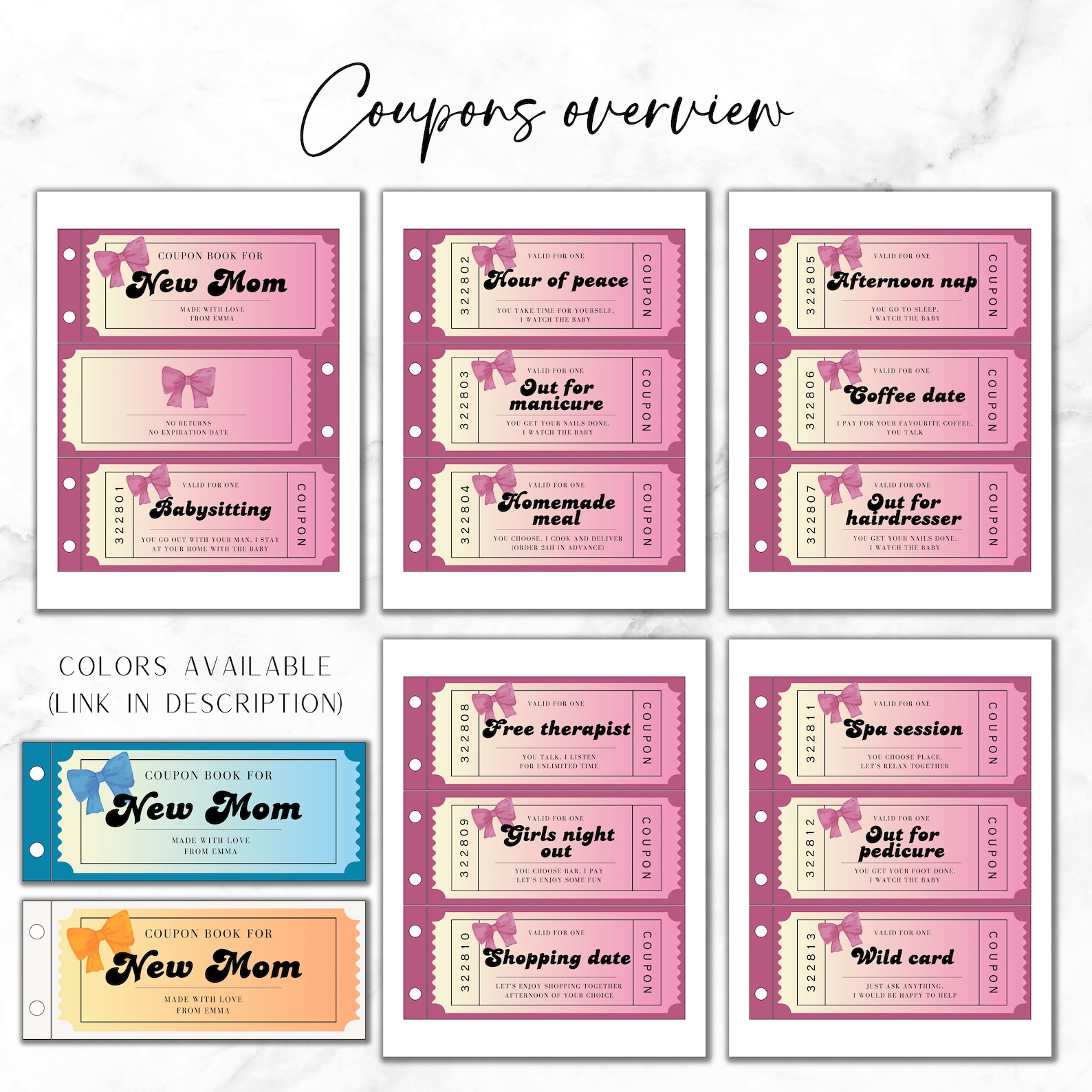 New Mom Gift Coupon Book Childbirth Gift for Mama Girl Baby Shower Last ...