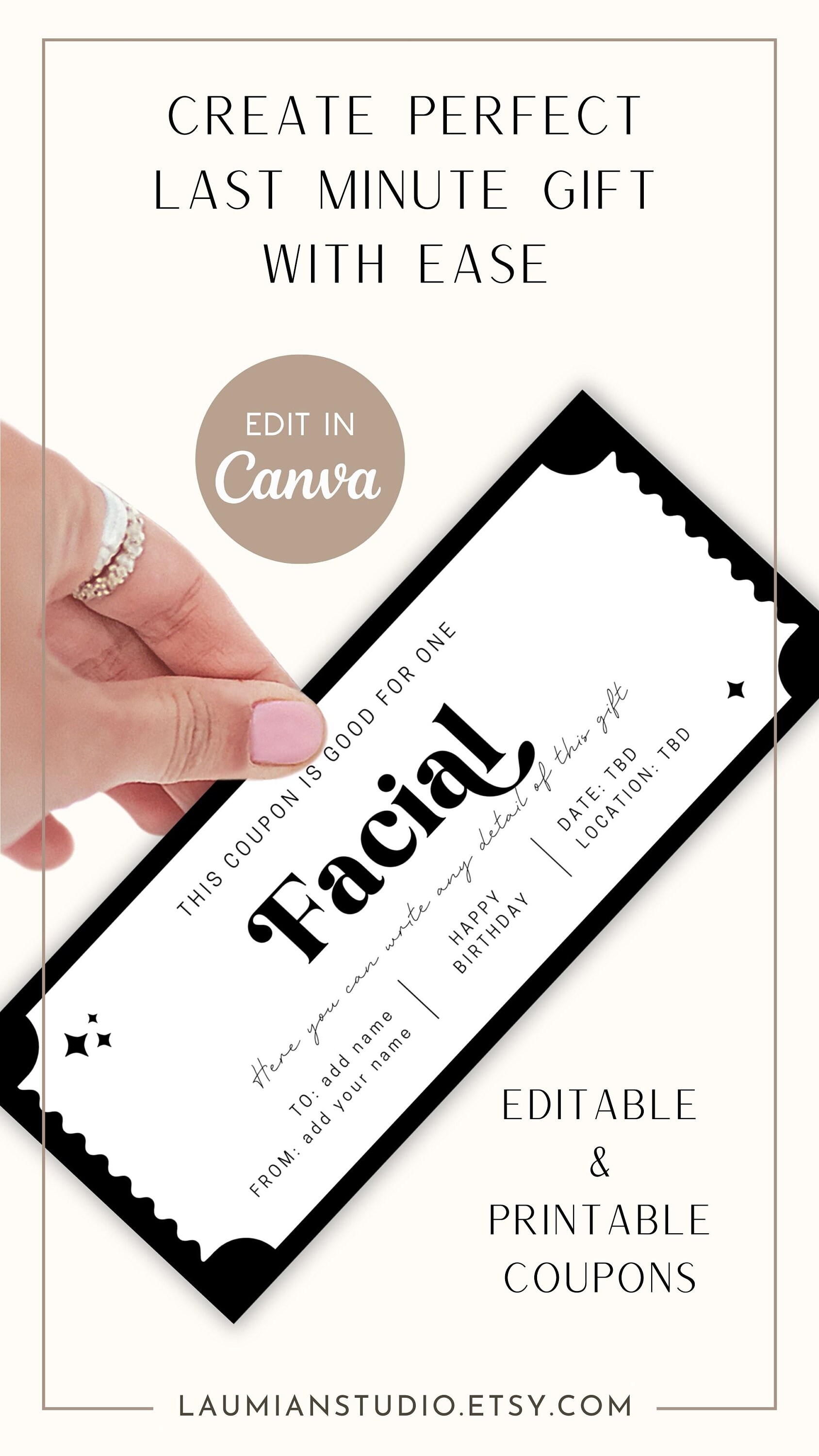 Facial Gift Coupon Girls Day Birthday Certificate Editable Template ...