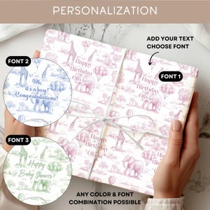 Baby Shower Gift Wrapping Paper Toile De Jouy Safari Gift Wrap Blue ...