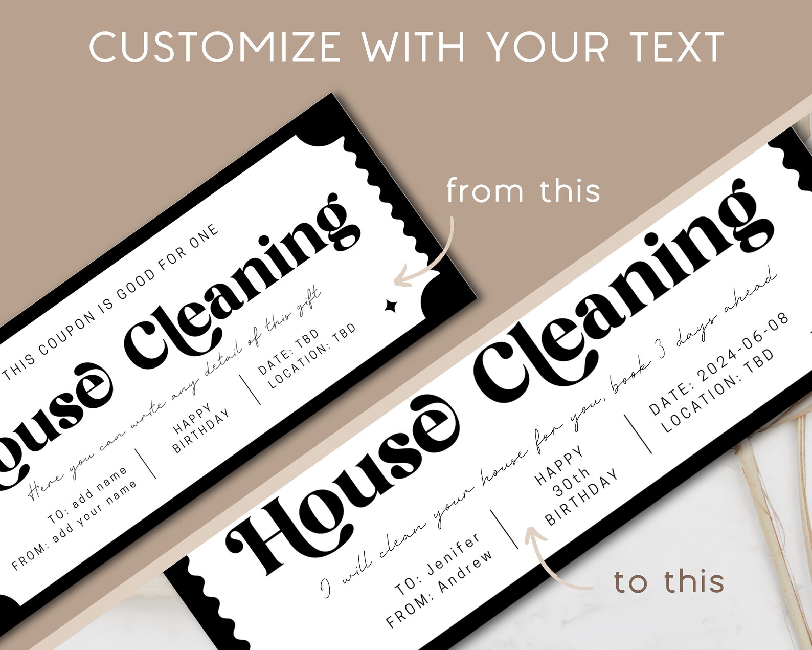 House Cleaning Gift Coupon Home Cleaning Voucher Editable Certificate ...