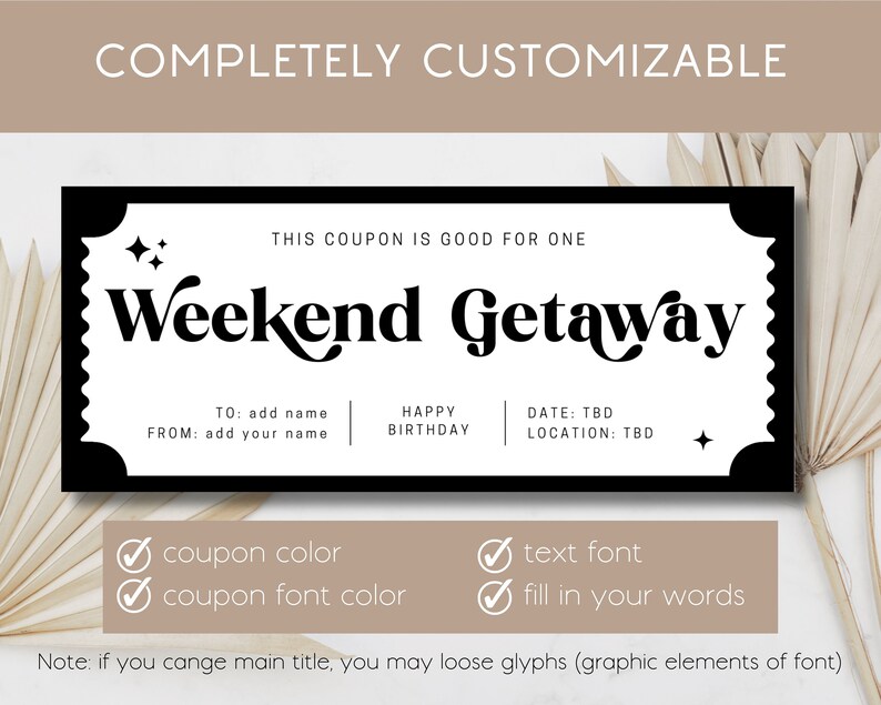 Weekend Getaway Gift Coupon Editable Weekend Together Gift Idea for ...