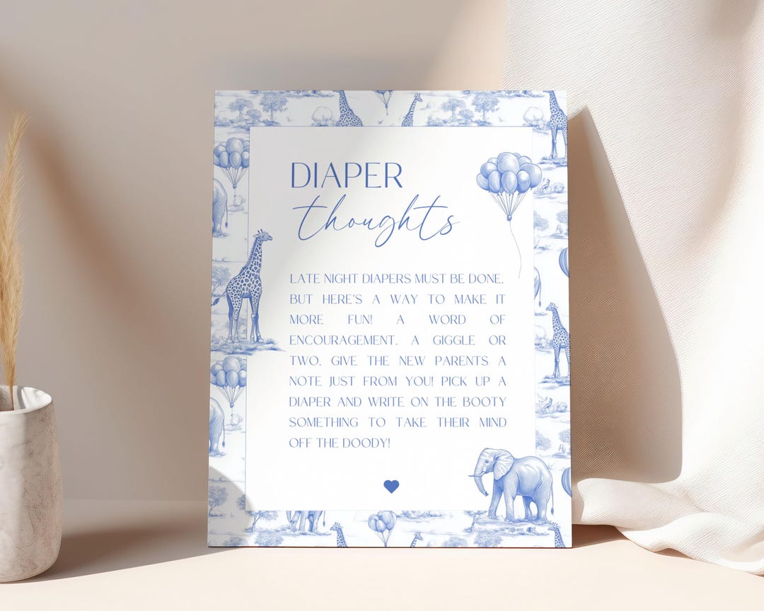 Blue Chinoiserie Baby Shower Diaper Thoughts Sign Printable Template ...