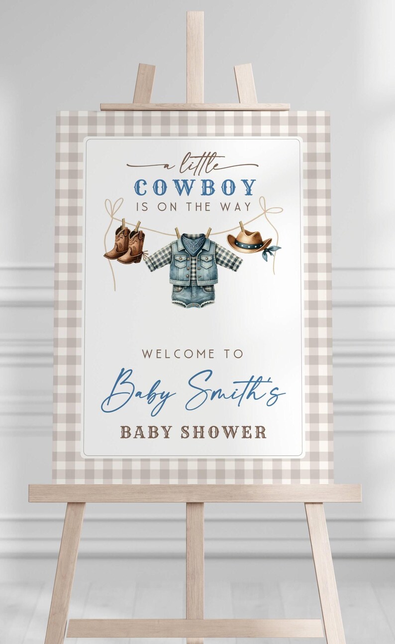 Little Cowboy is on the Way Western Baby Shower Welcome Sign Editable ...