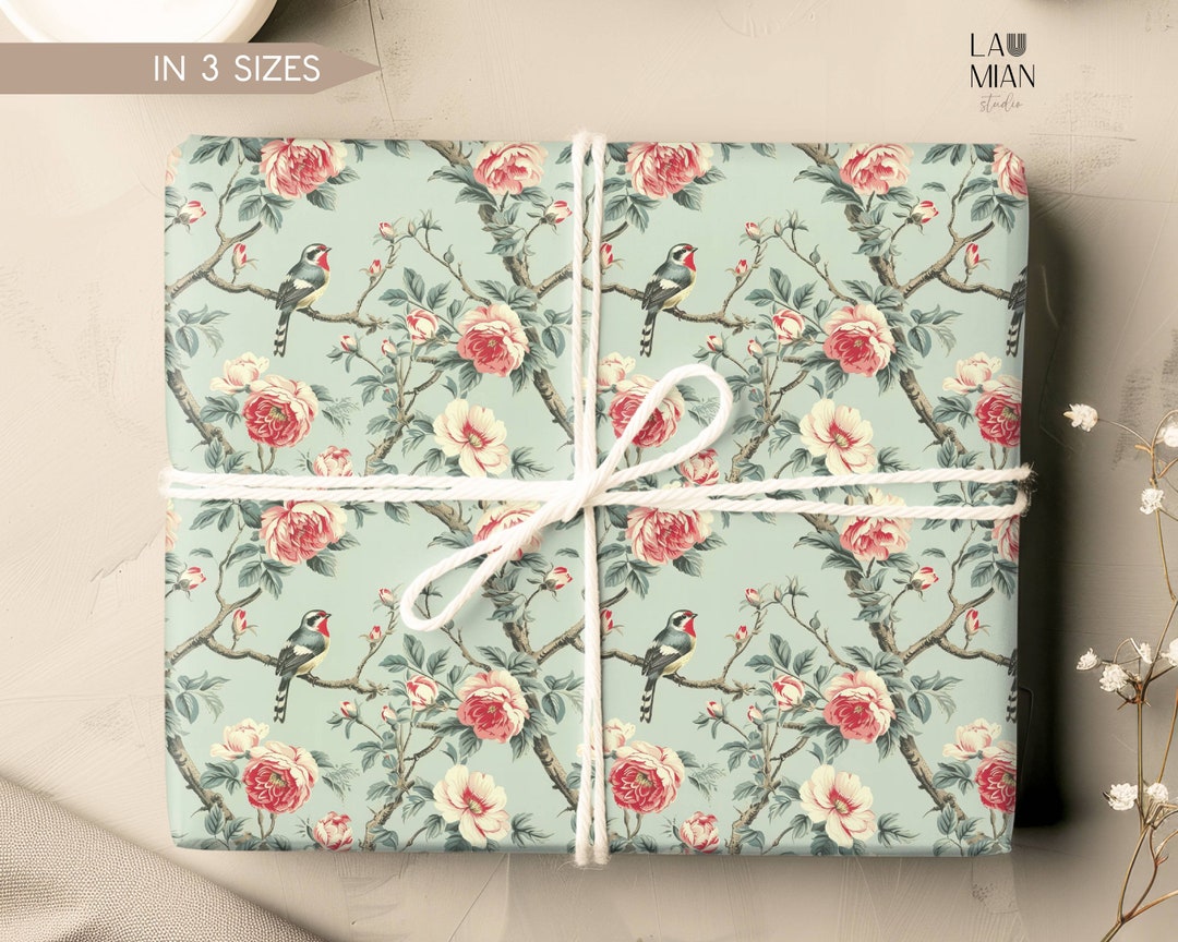 Spring Flower Wrapping Paper Modern Floral Gift Wrap Blooming Rose ...
