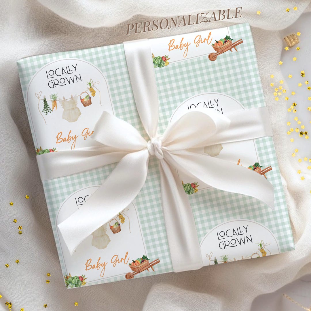 Custom Baby Shower Gift Wrap Green Locally Grown Baby Wrapping Paper ...
