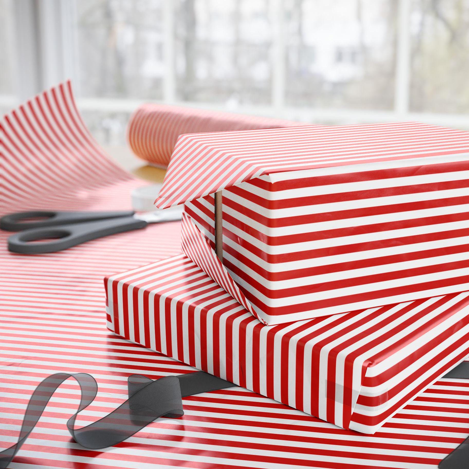 Red Candy Striped Gift Wrapping Paper Red White Stripes Christmas ...