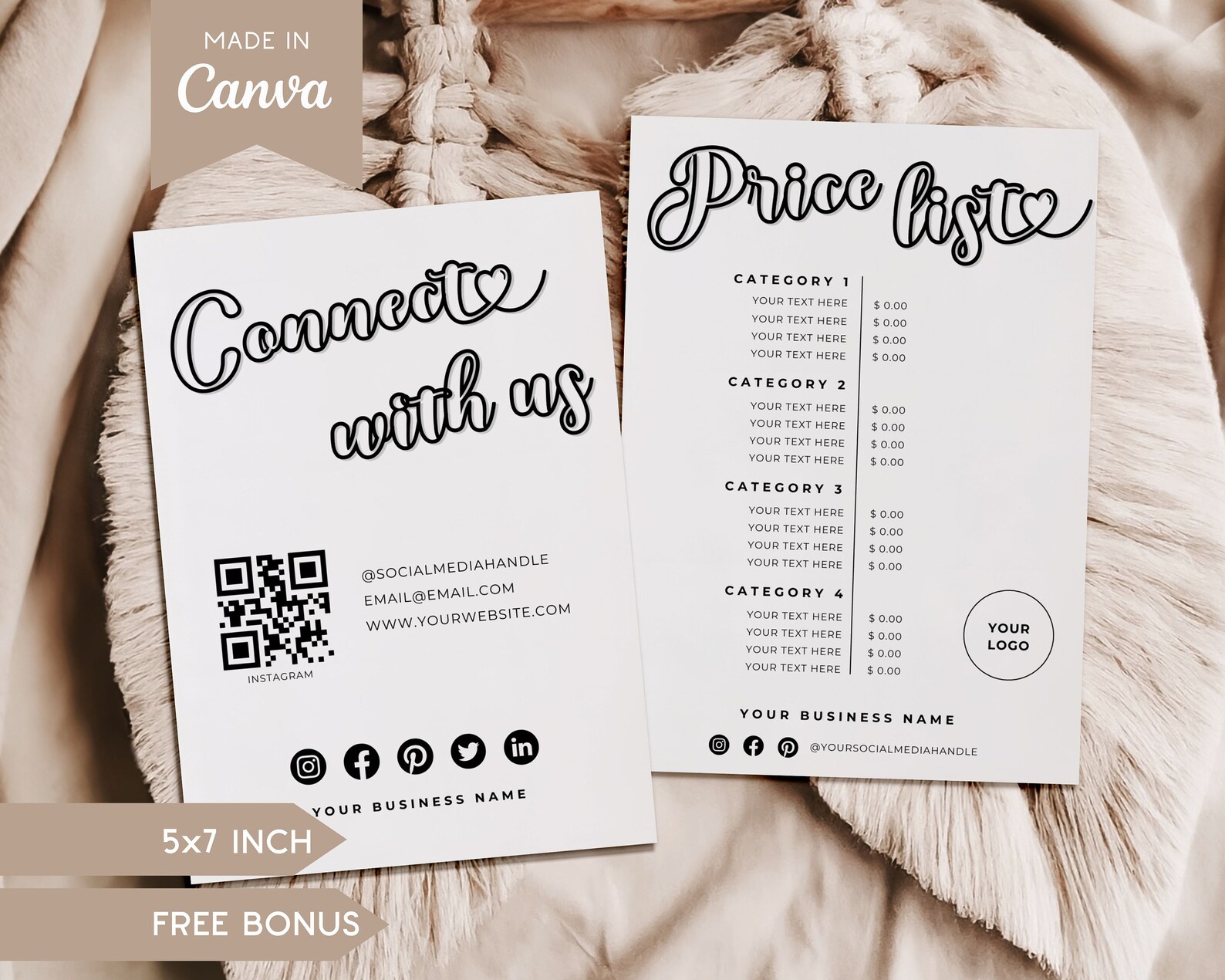 BUNDLE Price List Sign Social Media Sign Template Custom QR Code Sign ...