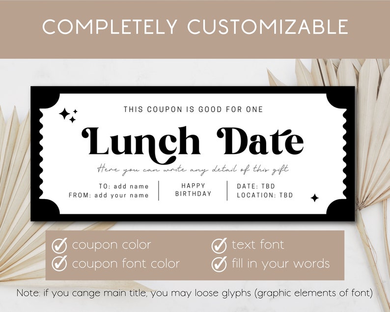 Lunch Date Gift Coupon Editable Template Lunch Voucher Gift for ...