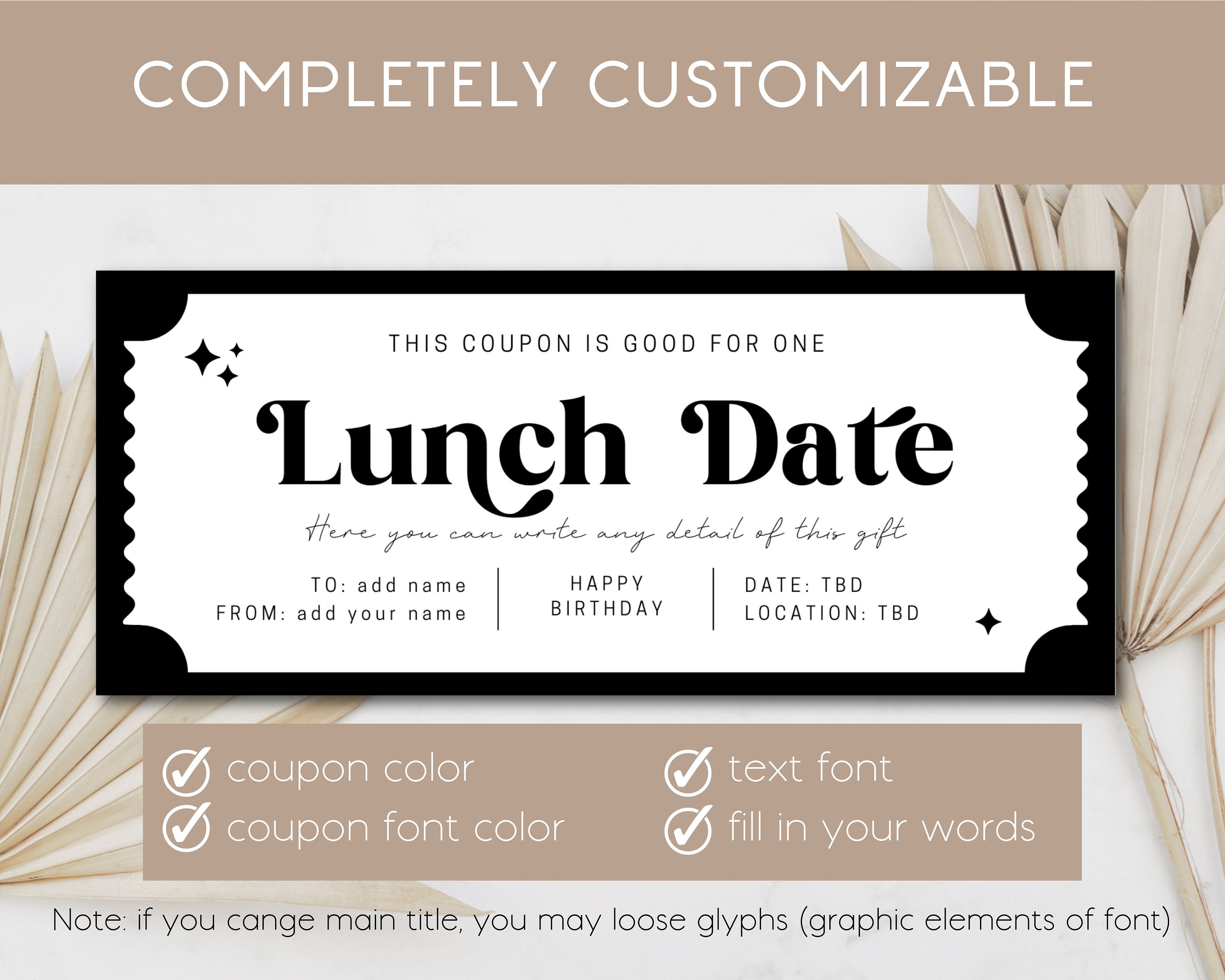 Lunch Date Gift Coupon Editable Template Lunch Voucher Gift for ...
