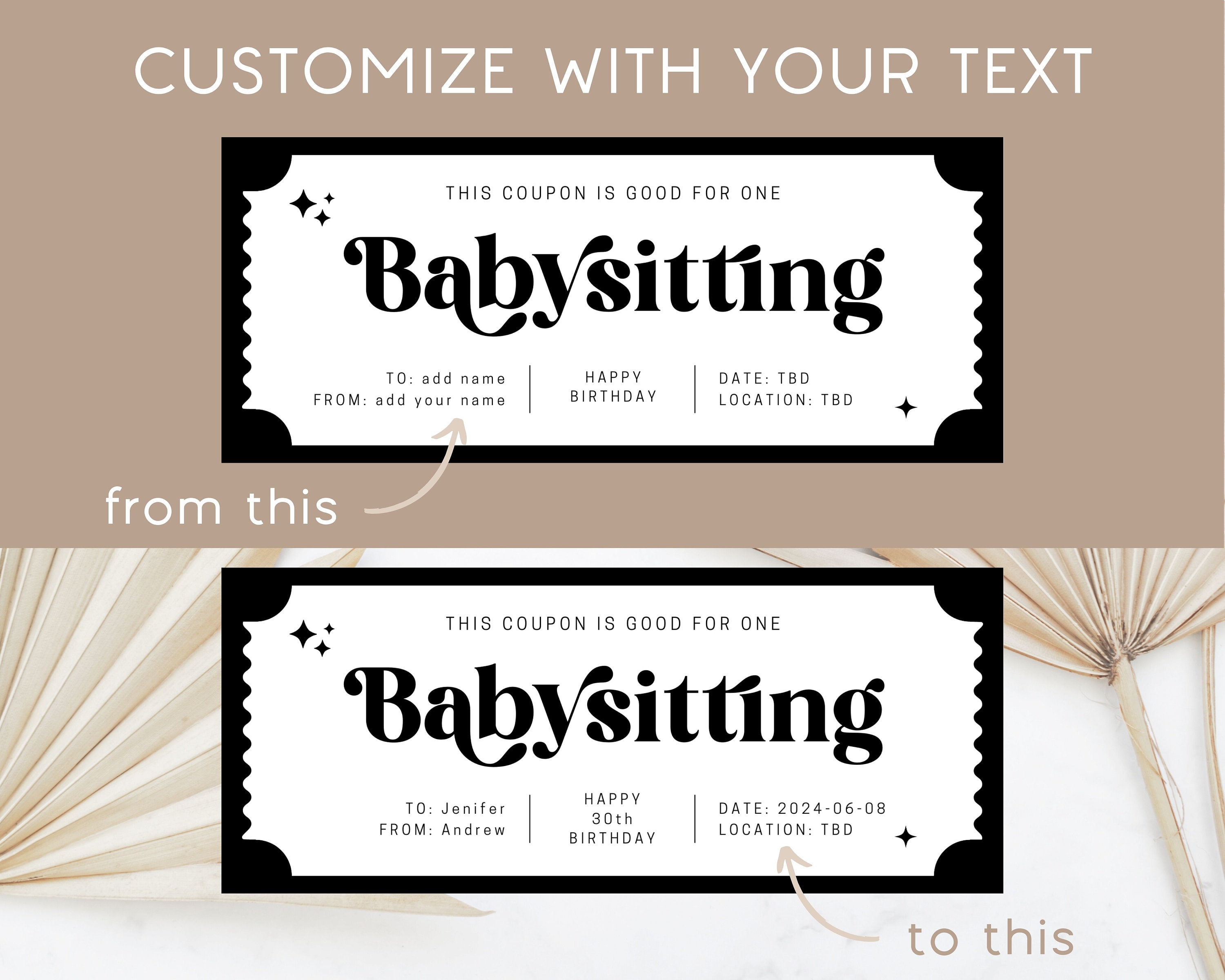 Babysitting Coupon Gift New Mom Babysitting Voucher Editable ...
