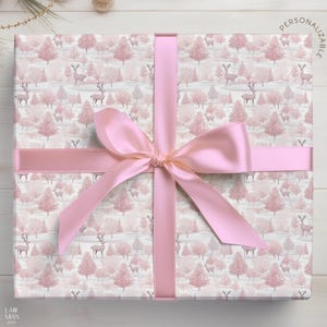 Watercolor Pink Deer Wrapping Paper Roll Deer Pattern Packaging Roll ...