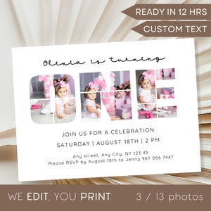 First Birthday Invitation With Photo of Baby Girl is Turning ONE ...