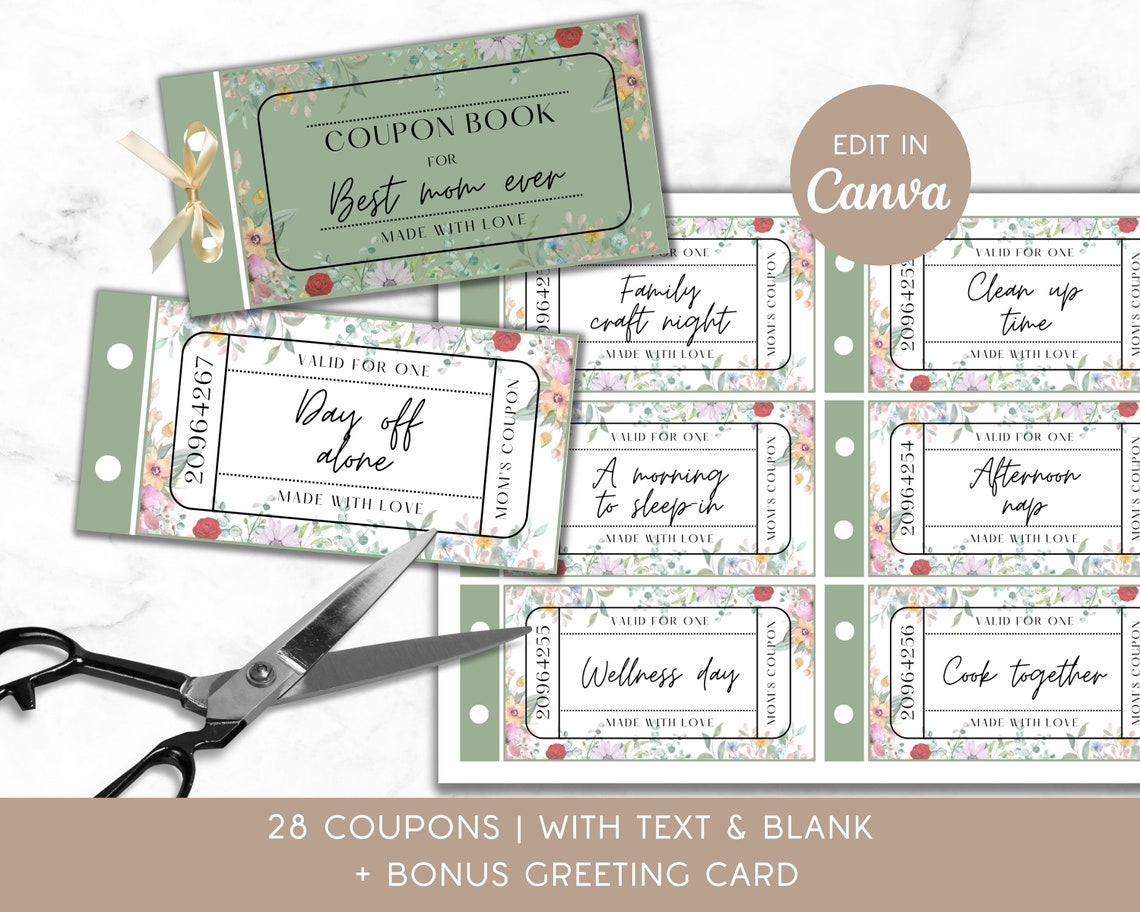 Wildflower Mama Birthday Gift Coupon Book for Mom Editable Coupon ...