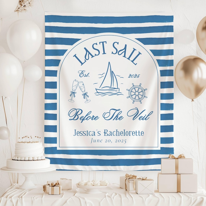 Custom Sailing Bachelorette Backdrop Waves Boat Bachelorette Party ...