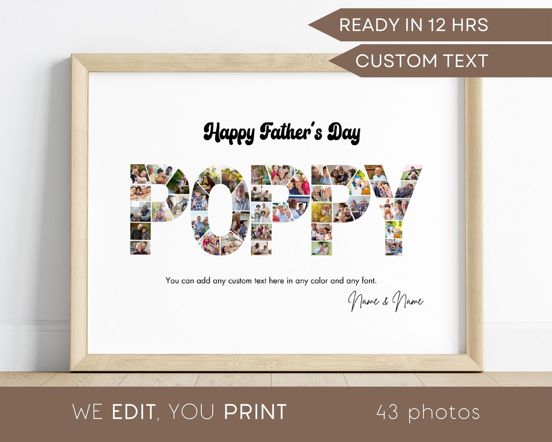 Photo Collage Poster Poppy Personalized Gift for Pops Unique Father's ...