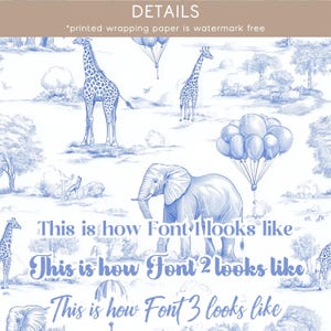 Baby Shower Gift Wrapping Paper Toile De Jouy Safari Gift Wrap Blue ...