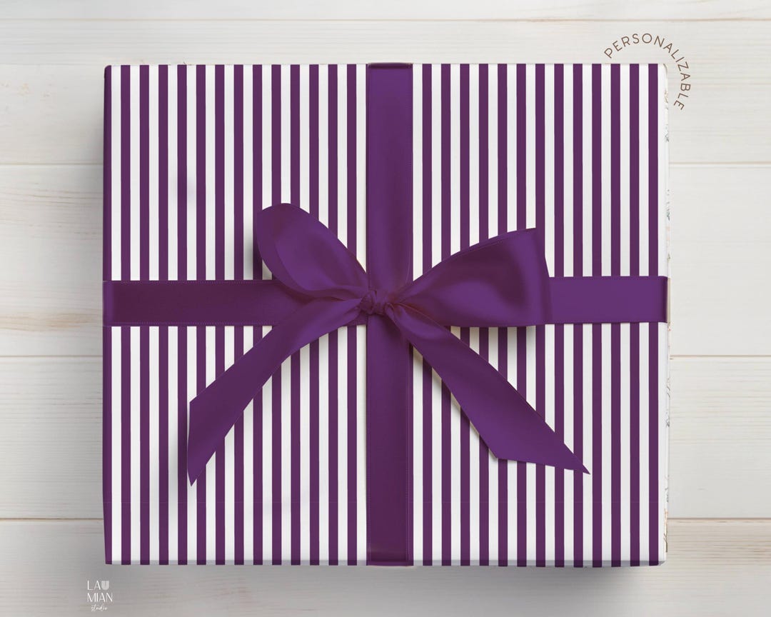 Luxury Striped Gift Wrapping Paper Roll for Her Purple Elegant ...