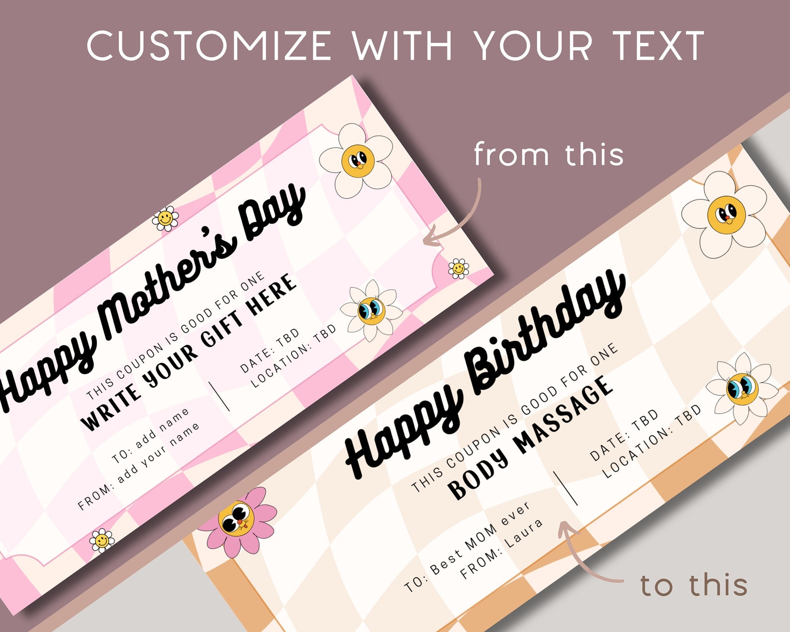 Groovy Happy Birthday Coupon Gift for Her Coupon Birthday Digital ...