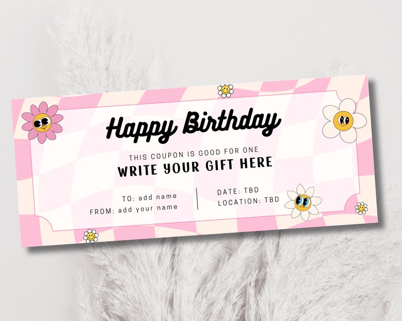 Groovy Happy Birthday Coupon Gift for Her Coupon Birthday Digital ...