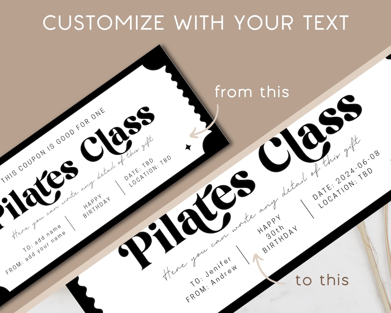 Pilates Class Gift Coupon Pilates Lover Voucher Editable Template Last ...