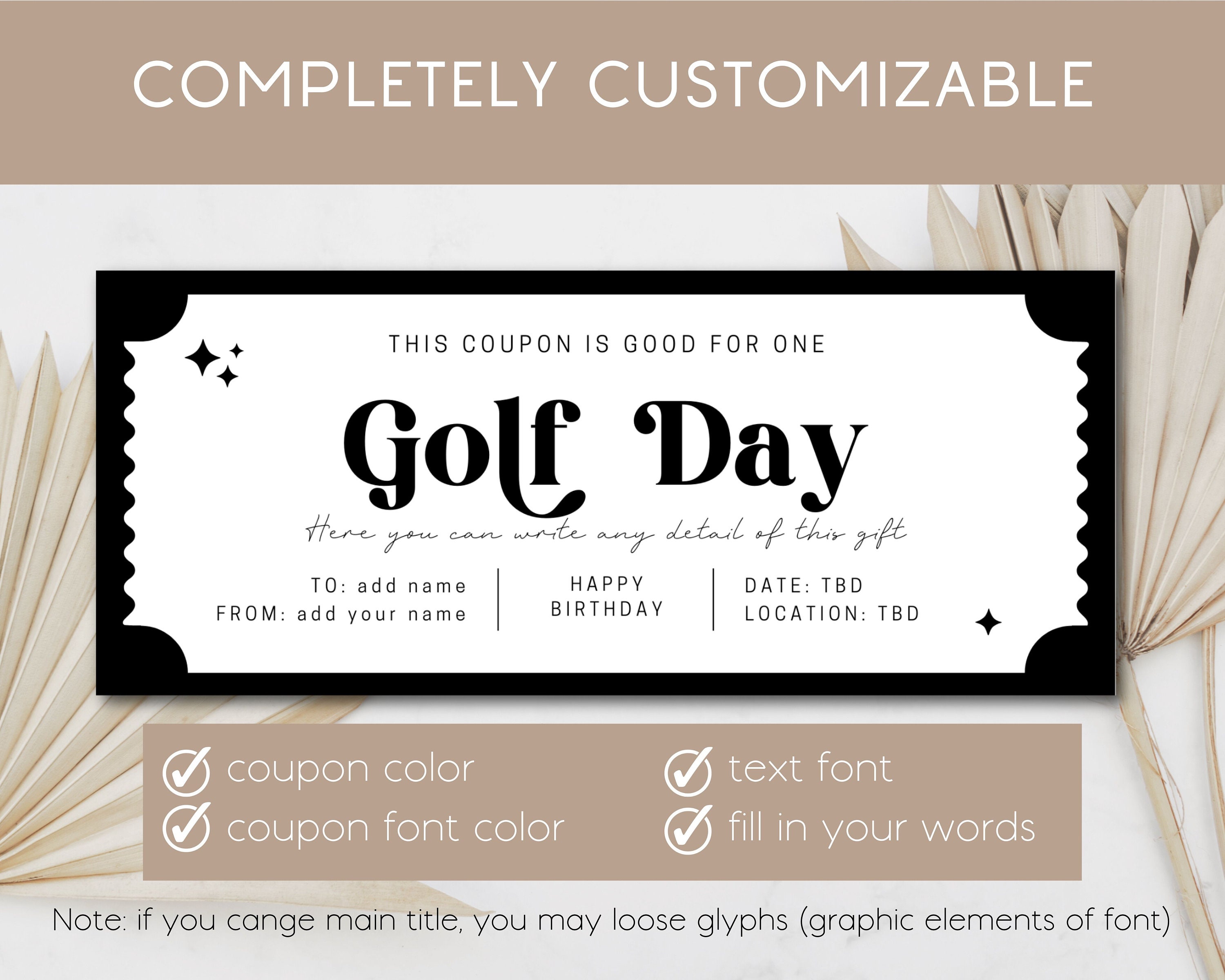Golf Day Gift Coupon Golf Player Birthday Gift Idea Golf Voucher for ...